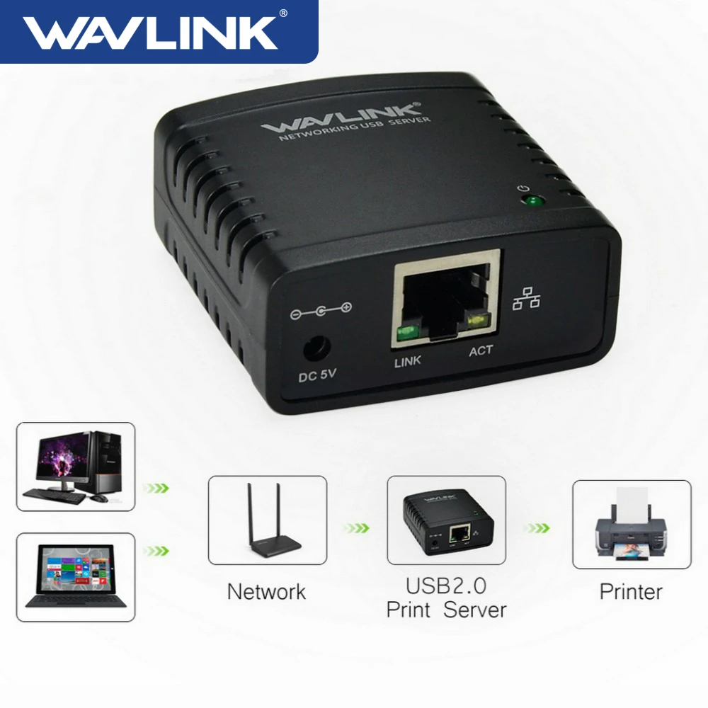 Wavlink Usb 2.0 Network Lrp Print Server Usb Hub 100mbps Share A Lan ...