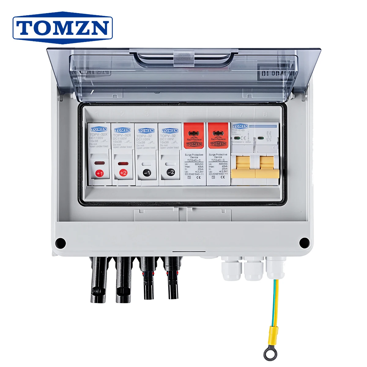 TOMZN Solar Photovoltaic PV Combiner Box Lightning Protection 2 Input 1 ...