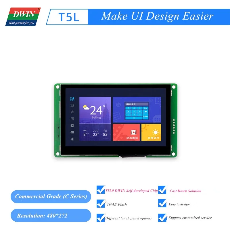 DWIN 4.3 인치 480*272 HMI LCD 모듈 디스플레이, Uart IPS 직렬 터치 패널, 라즈베리 파이 ...