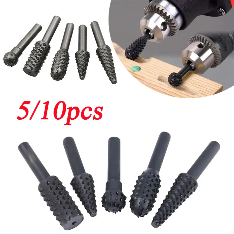 5/10pcs Woodworking Wood Carving Rasp Drill Bits Set Rotary File Wood ...