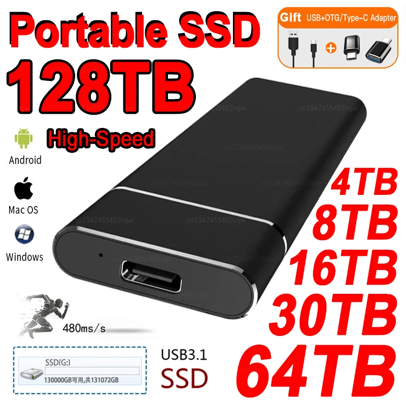 2TB Original High-Speed Portable SSD 30TB External Hard Drive Storage Type-C USB 3.1 Interface ...