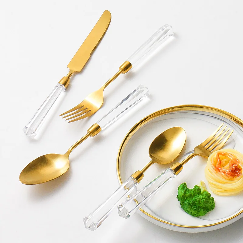 Luxery-Transparent-Gold-Cutlery-Set-Matte-Dinnerware-Set-18-10 ...