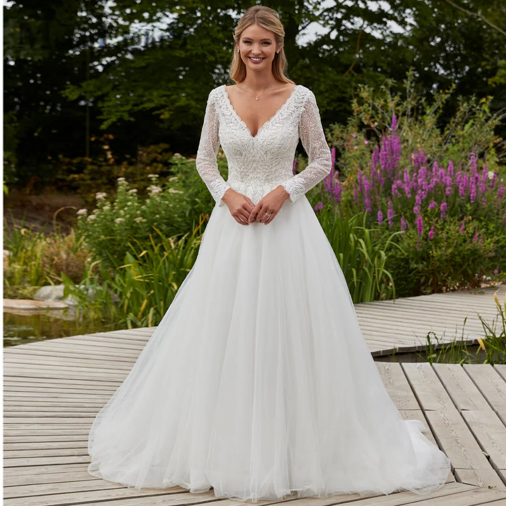 MoonlightShadow-Vestido-De-novia-cl-sico-De-l-nea-a-Sexy-cuello-en-V ...