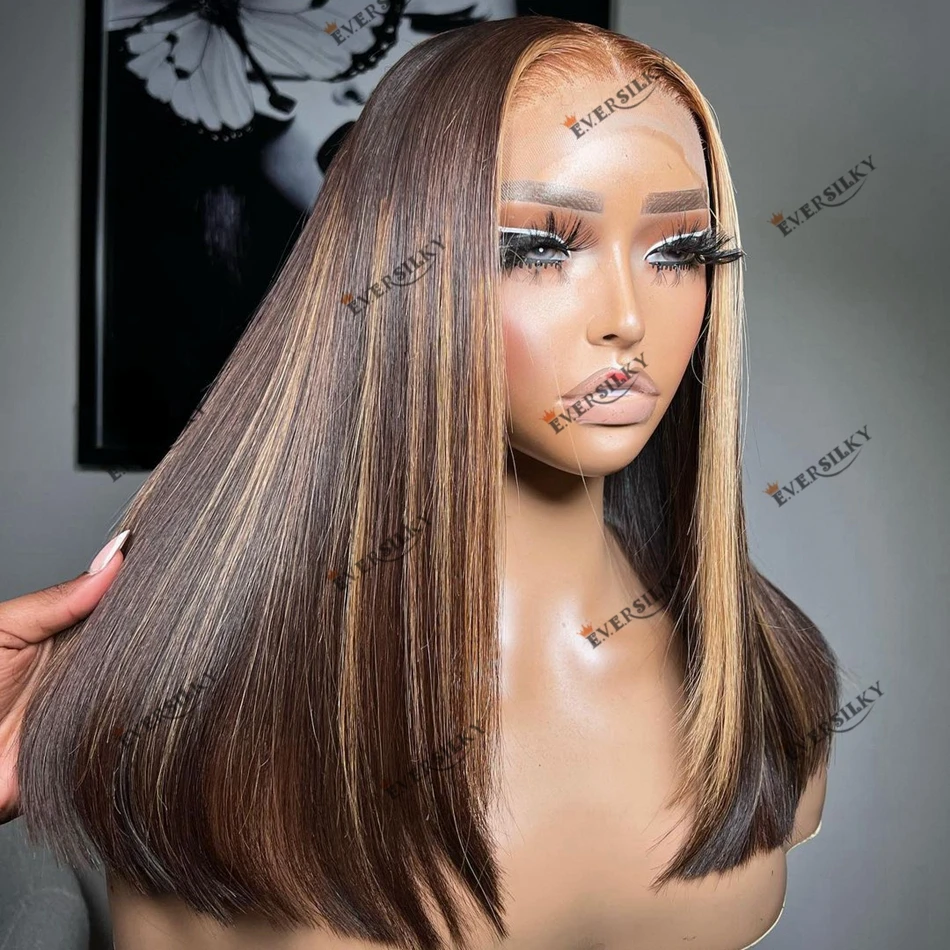 Bob destaque marrom loira cabelo humano 360 laço frontal de seda em ...