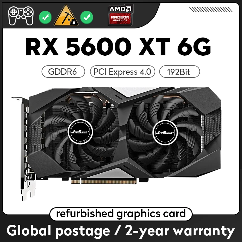Jieshuo-Placa de vídeo AMD RX 5600XT, 6G, 192Bit, Gráficos GDDR6 para placas RX5000 Series, 6GB ...