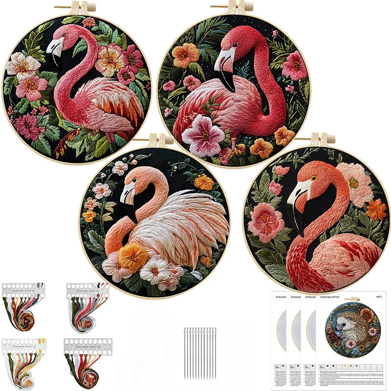 Embroidery Kit for Beginners Flower Flamingo Embroidery Starter Kit ...