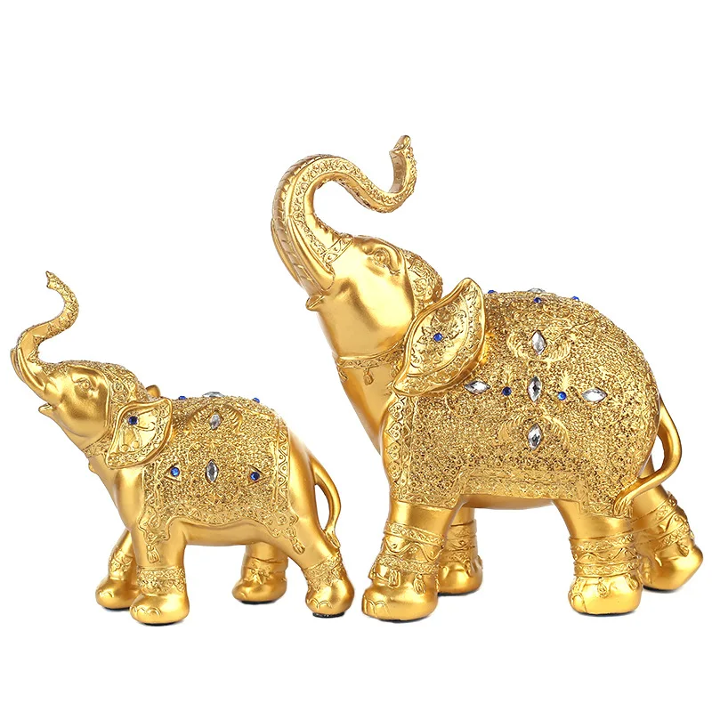 Gold auspicious mother and child elephant resin handicraft ornaments ...