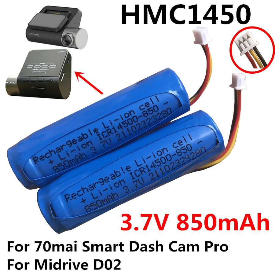 New-3-7V-850mAh-HMC1450-Li-ion-Battery-for-70mai-Smart-Dash-Cam-Pro ...