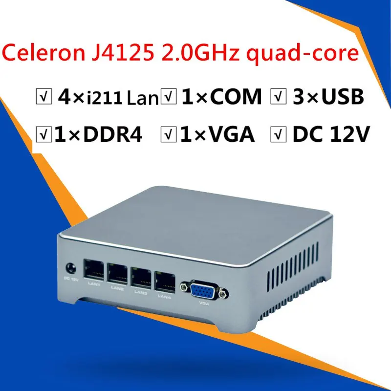 12CM Mini Computer Intel Celeron J1900 J4125 2.0GHz Quad Core Fanless ...