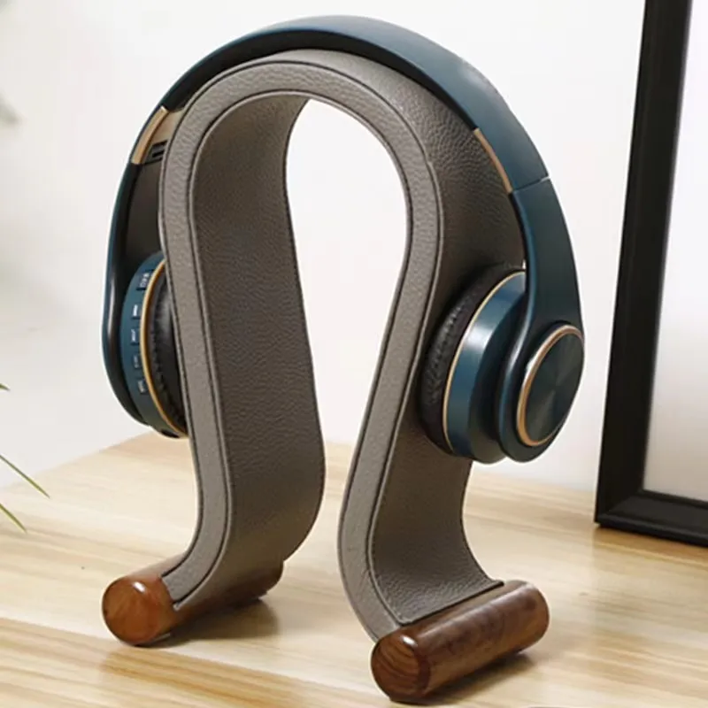 Universal-Headphone-Stand-Wooden-Leather-Desk-Headband-Headphone-Holder ...
