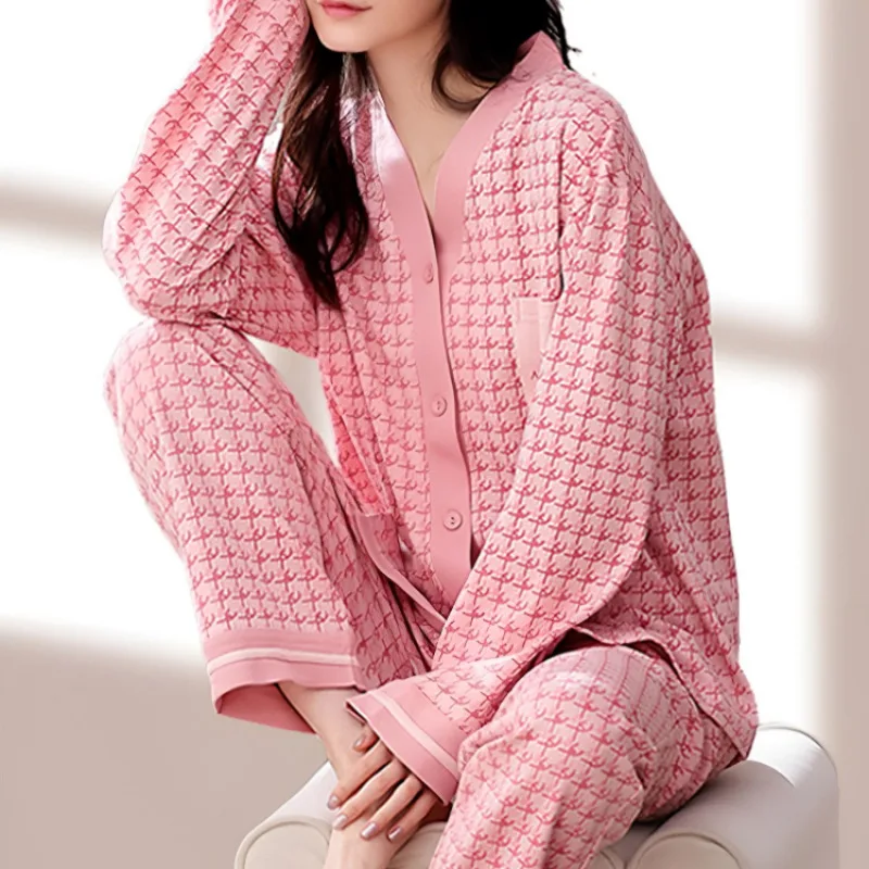 Highend-pajamas-women-s-home-wear-longsleeved-Vneck-cardigan-pure ...
