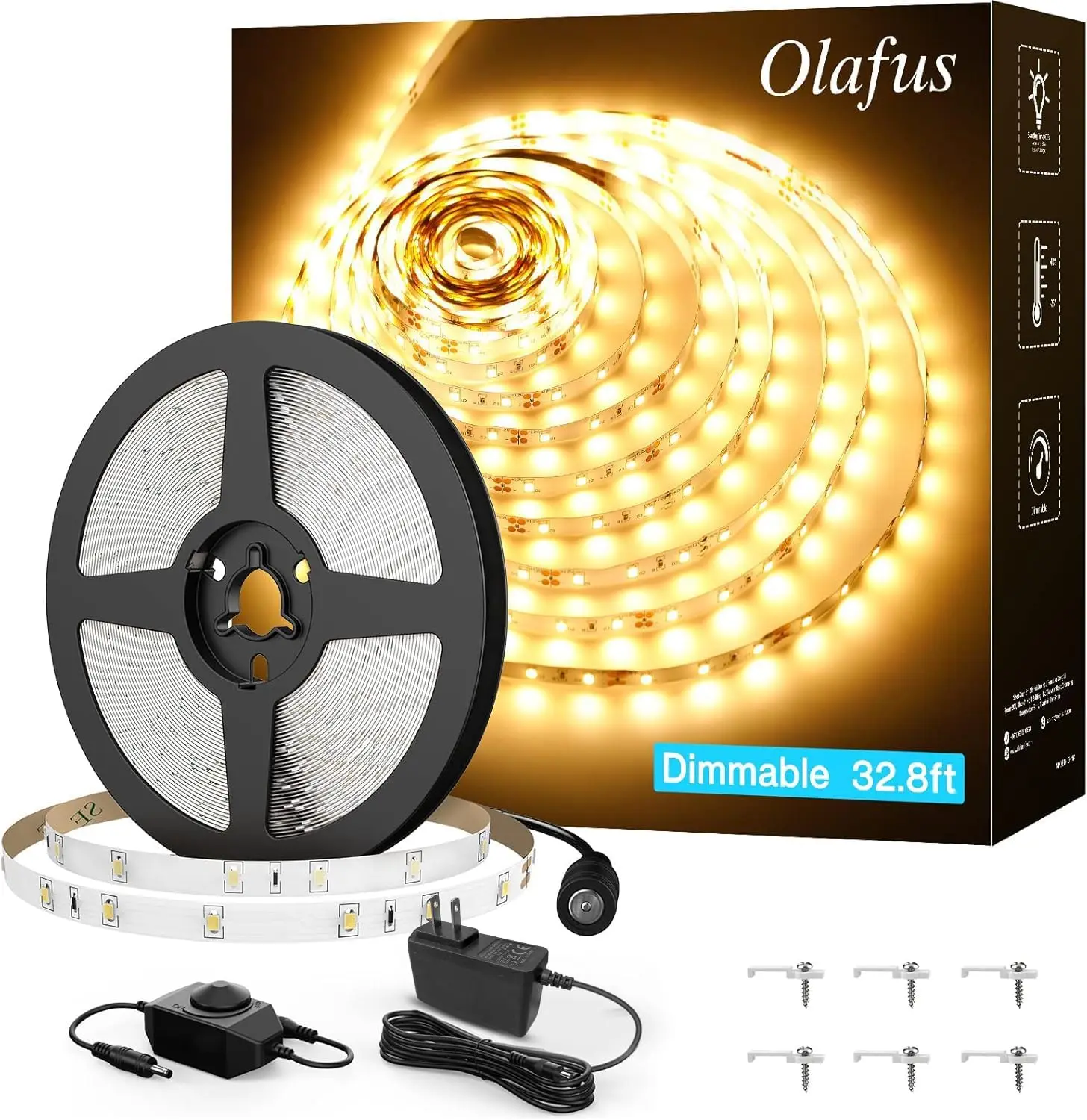 32.8ft LED Strip Lights Warm White, 3000K Dimmable 10M Flexible Strip ...