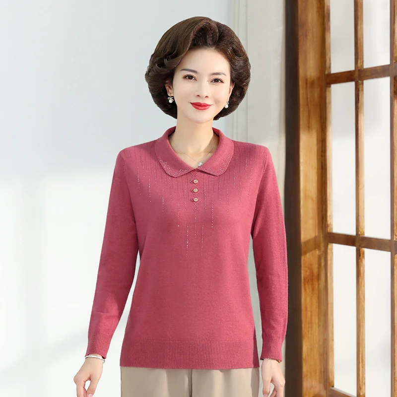 Middle-aged-and-Elderly-Women-s-Sweaters-lapel-Neck-Knitted-Sweater ...