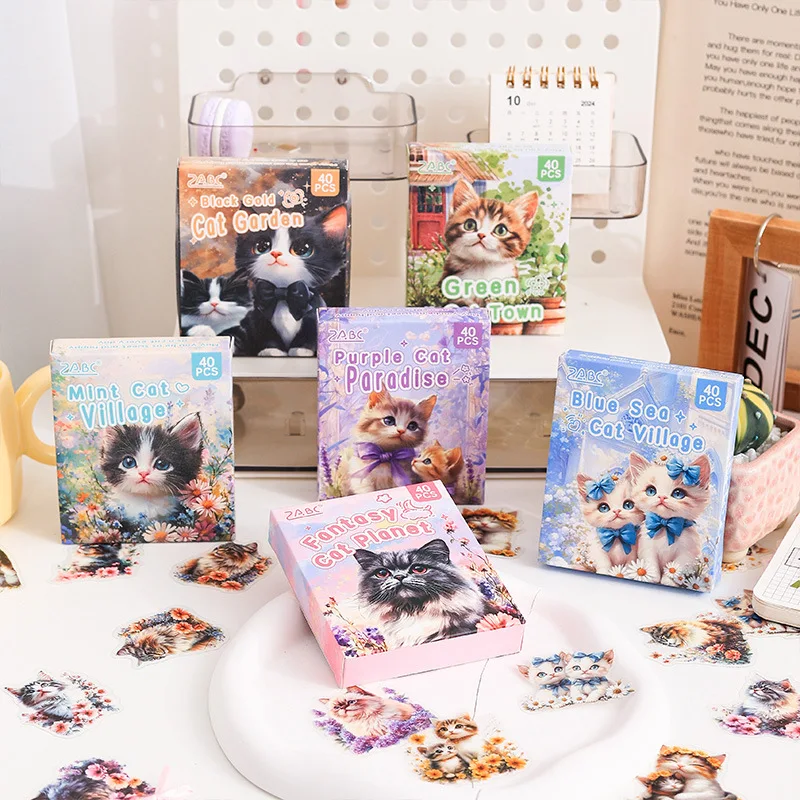 240pecs 6sets Cute Cat Sticker Packs,Waterproof PET Material,Cut Film ...