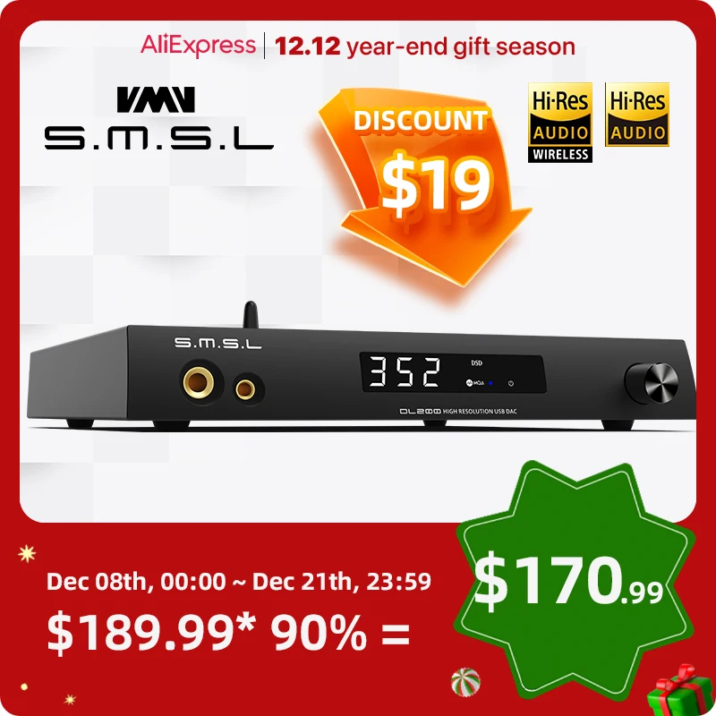 SMSL DL200 AUDIO DAC & Headphone Amplifier MQA-CD ES9039Q2M Bluetooth ...