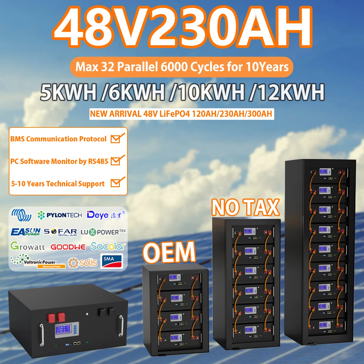 Lifepo4 48v 230ah 200ah 100ah Battery Pack 51.2v 12kw 10kw 6000 Cycle ...