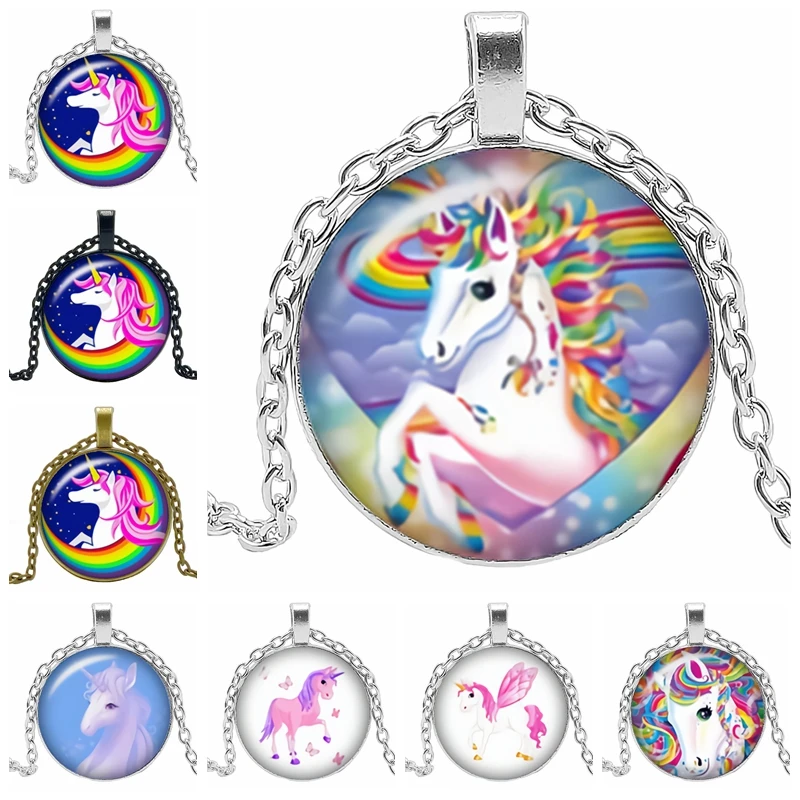 2019 New Creative Cartoon Anime Cute Unicorn Chain Gift Glass Convex ...
