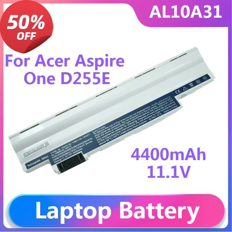 สีขาว AL10A31 แบตเตอรี่แล็ปท็อปสําหรับ Acer Aspire One D255E D255 D260 ...