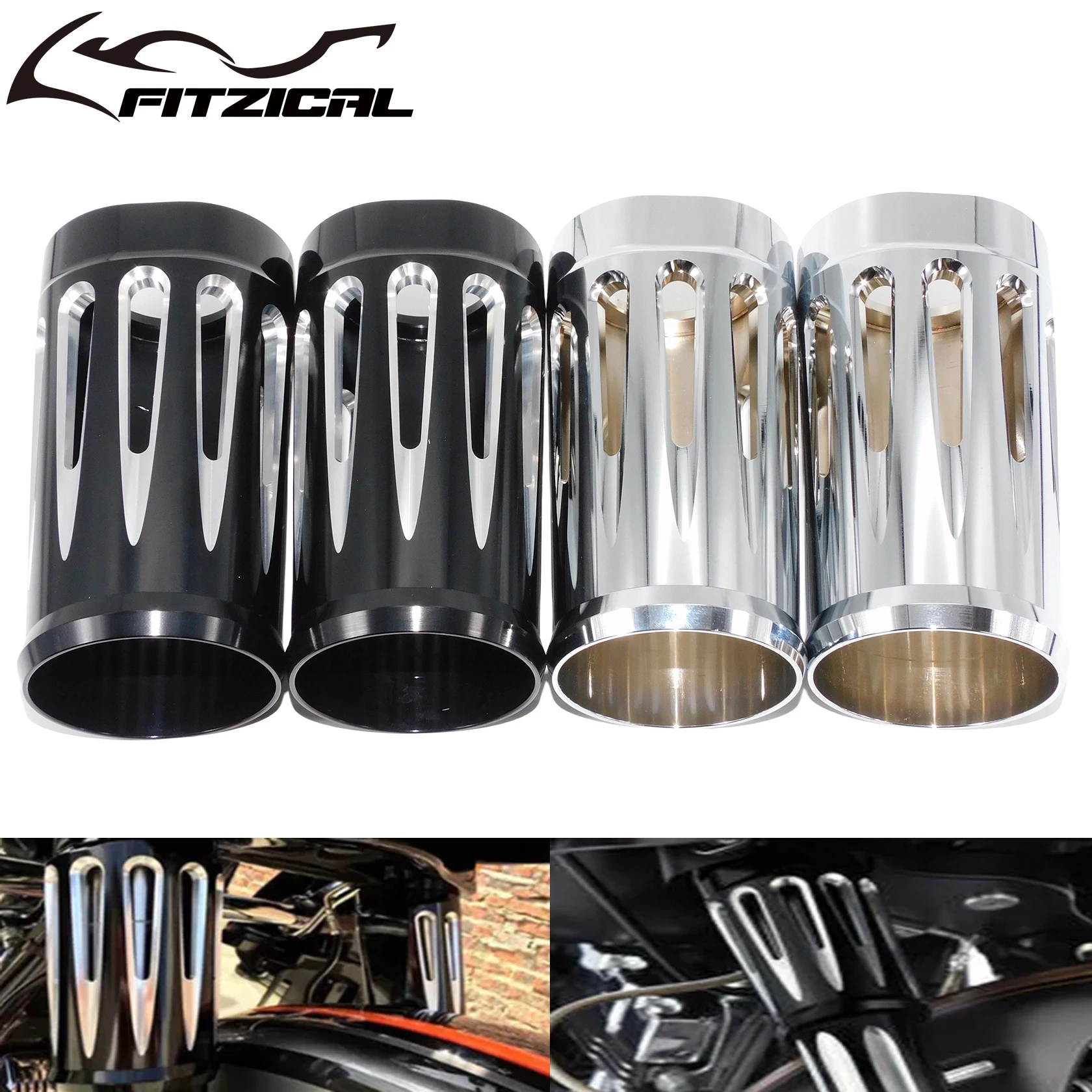 Motorcycle-Black-Chrome-Front-Upper-Boot-Slider-Shock-Fork-Cover ...