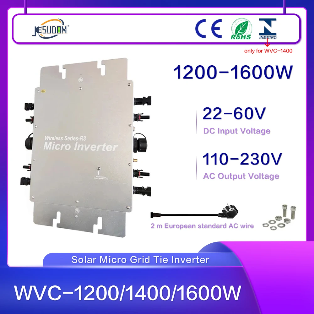 Micro Solar Grid Tie Inverter WVC 1200W/1400W/1600W With EU AC Wire ...