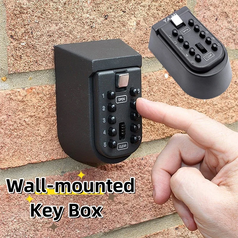 Wall-Mounted-Key-Lock-Box-10-Button-Password-Security-Lock-Keyless-Home ...