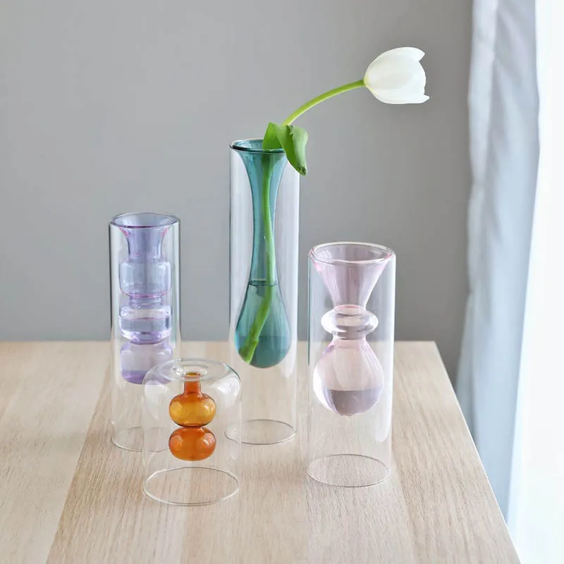 Vase-Room-Decor-Colored-Double-Glass-Vase-Home-Decor-Dried-Flower-Vase ...