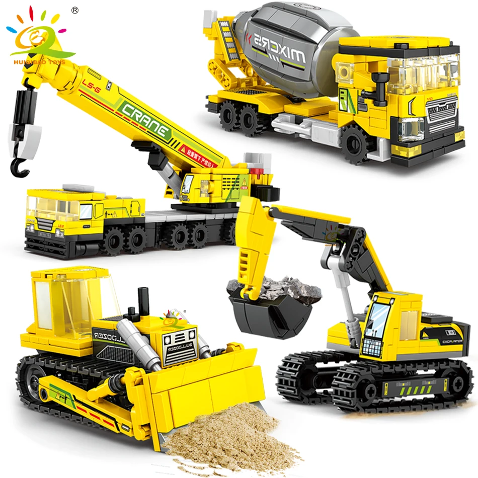 HUIQIBAO-4pcs-set-Engineering-Truck-Building-Blocks-City-Construction ...