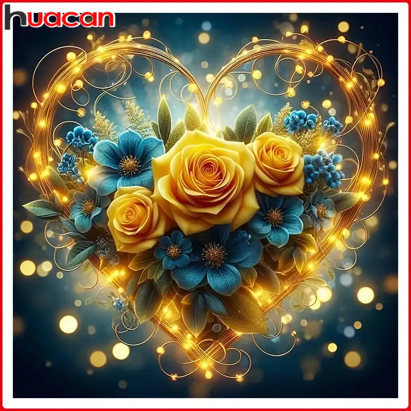 Huacan 5D Yellow Rose Love Diamond Painting Home Decoration Full Square ...
