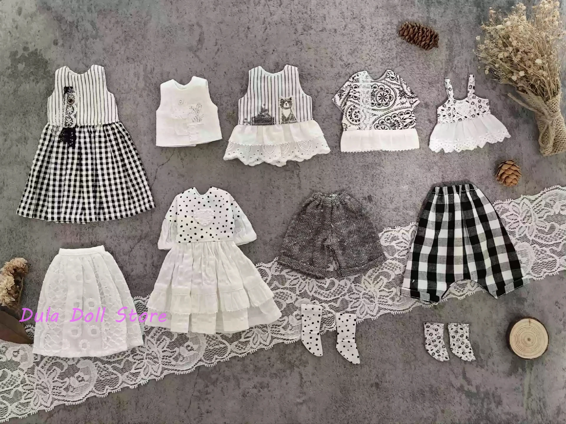 Dula-Doll-Clothes-Black-and-white-gray-dress-Blythe-ob24-ob22-Azone ...