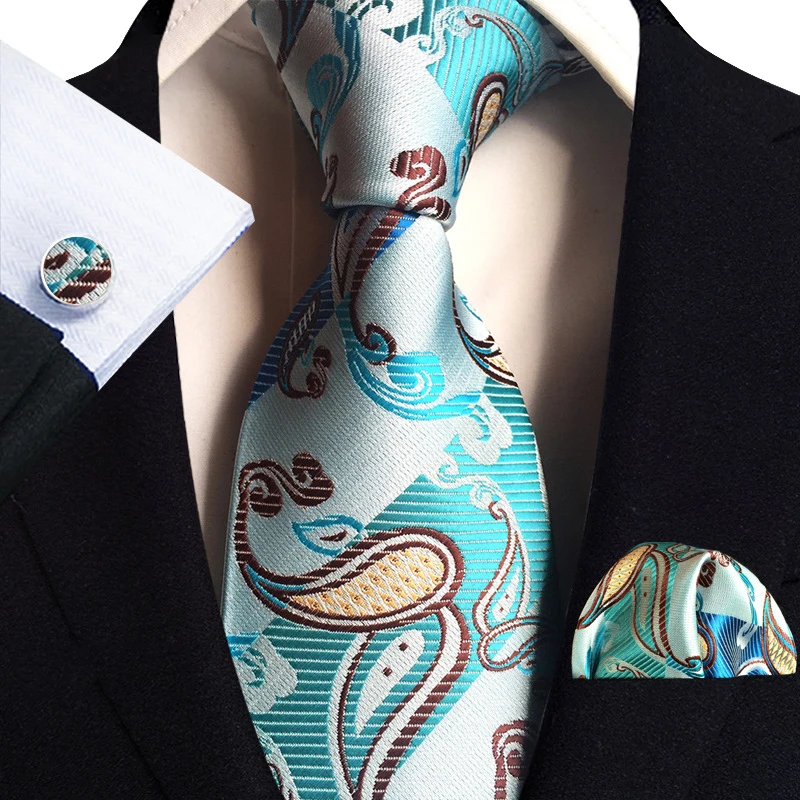 Blue-Silver-Paisley-Ties-For-Men-8cm-Wide-Wedding-Necktie-Pocket-Square ...