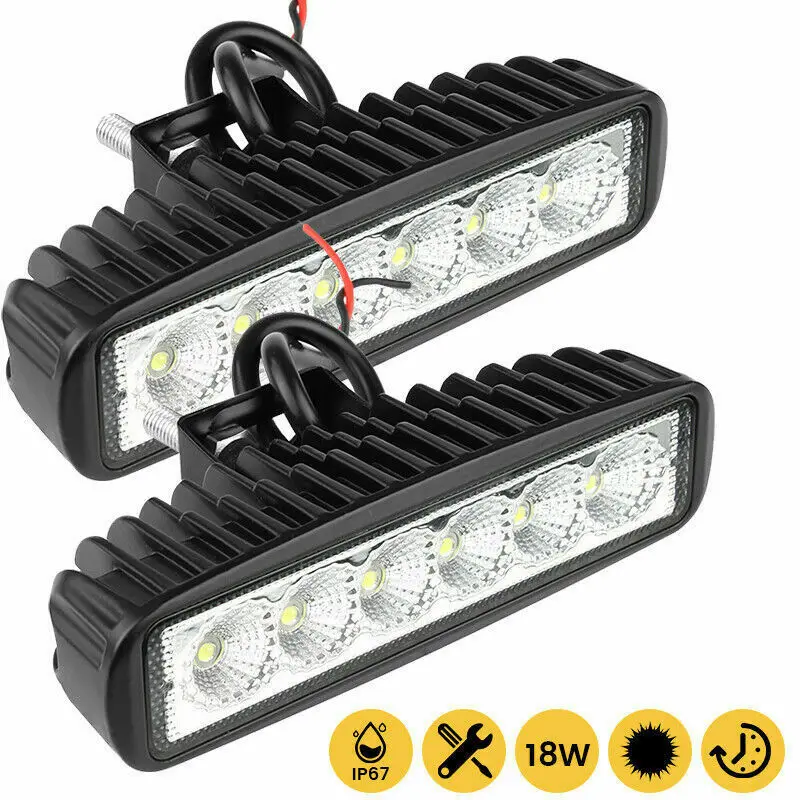 2PCS-18w-6-LED-Car-Work-Light-DRL-Spotlight-High-Bright-Waterproof-Auto ...