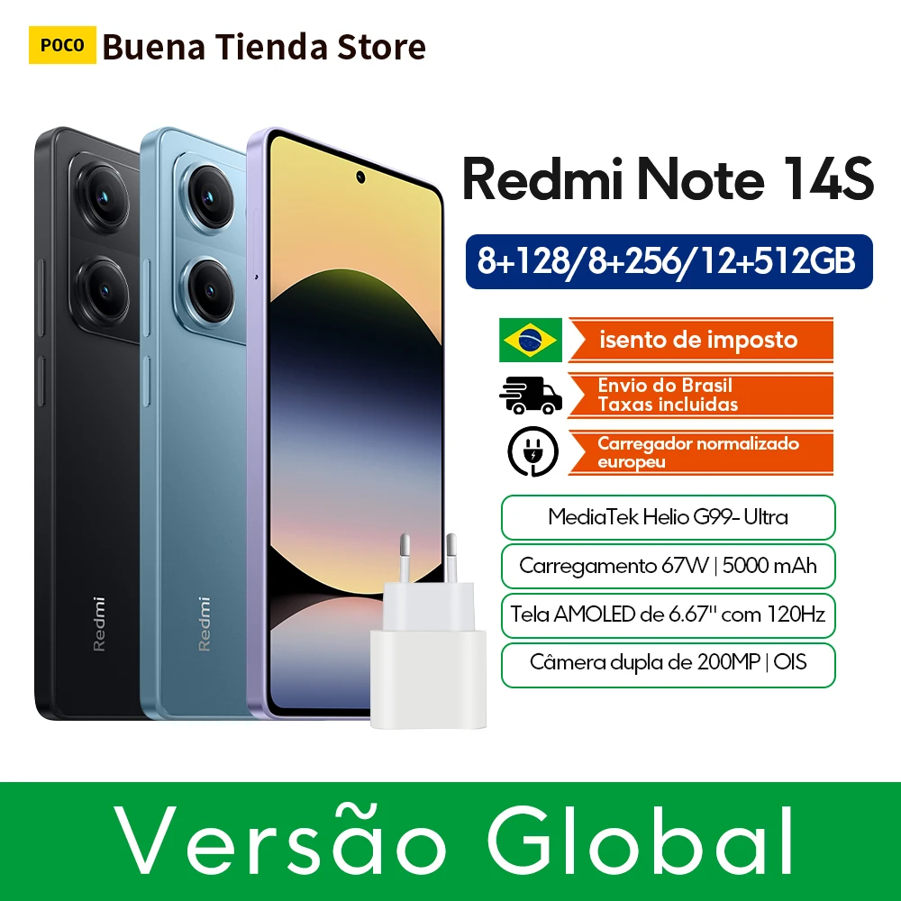Versão global redmi note 14s mediatek helio g99 ultra 200mp pro grau al ...
