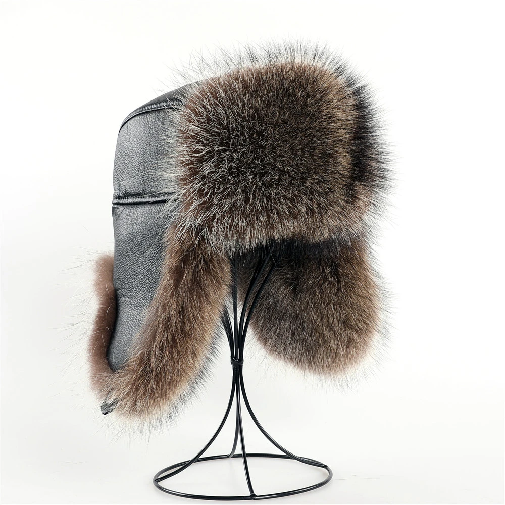 Real Raccoon Fur Russian Hat Man | Raccoon Fur Ski Hats Caps | Men's ...