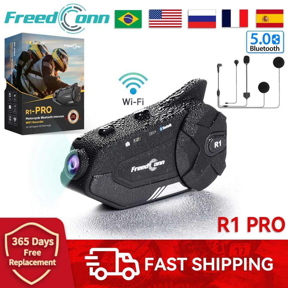 FreedConn R1 Pro Bluetooth Motorcycle Intercom Helmet Headset 6Riders ...