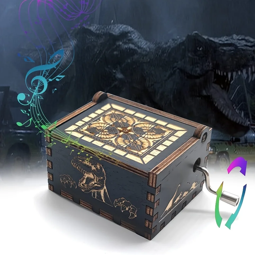 1pc Black Birthday Music Box Wooden Antique Carved Hand Cranked Classic ...