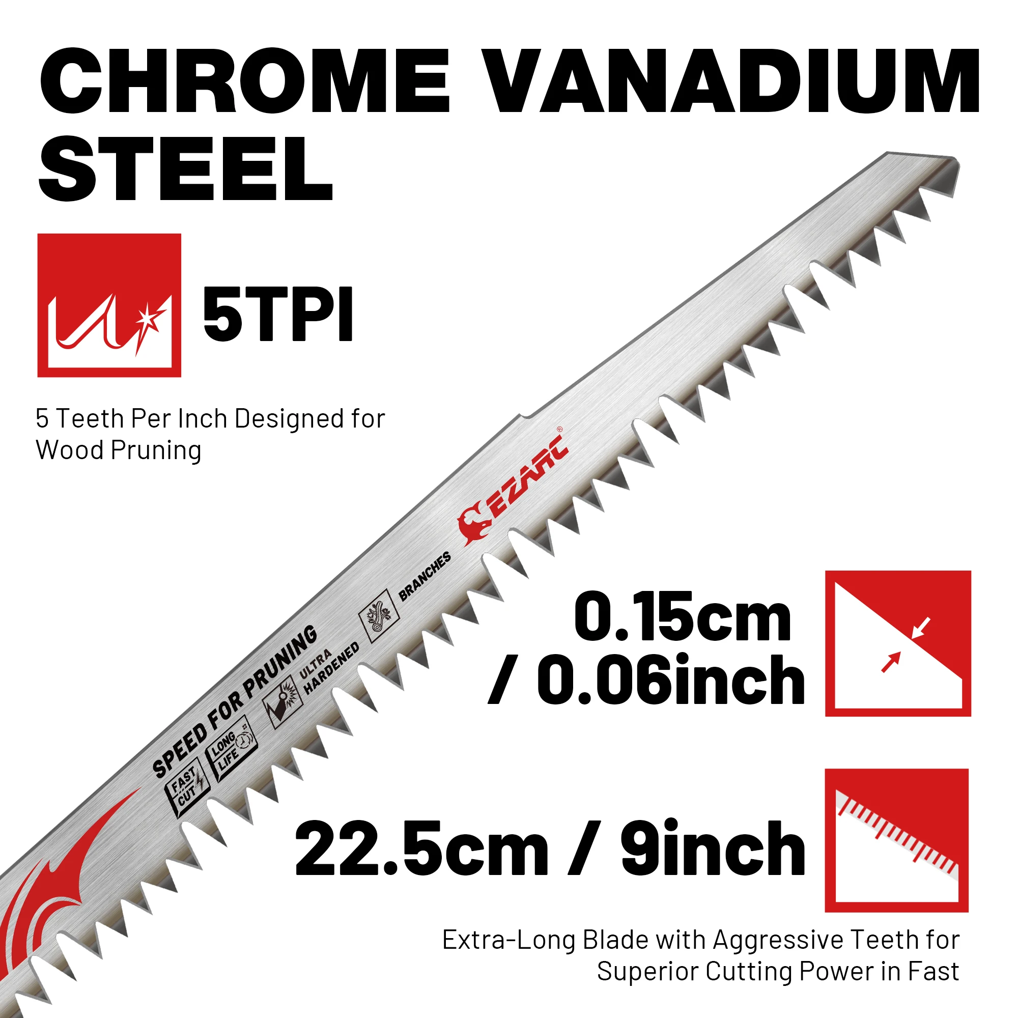 EZARC 9 Inch(225mm) Wood Pruning Reciprocating Saw Blade, Fleam Ground ...