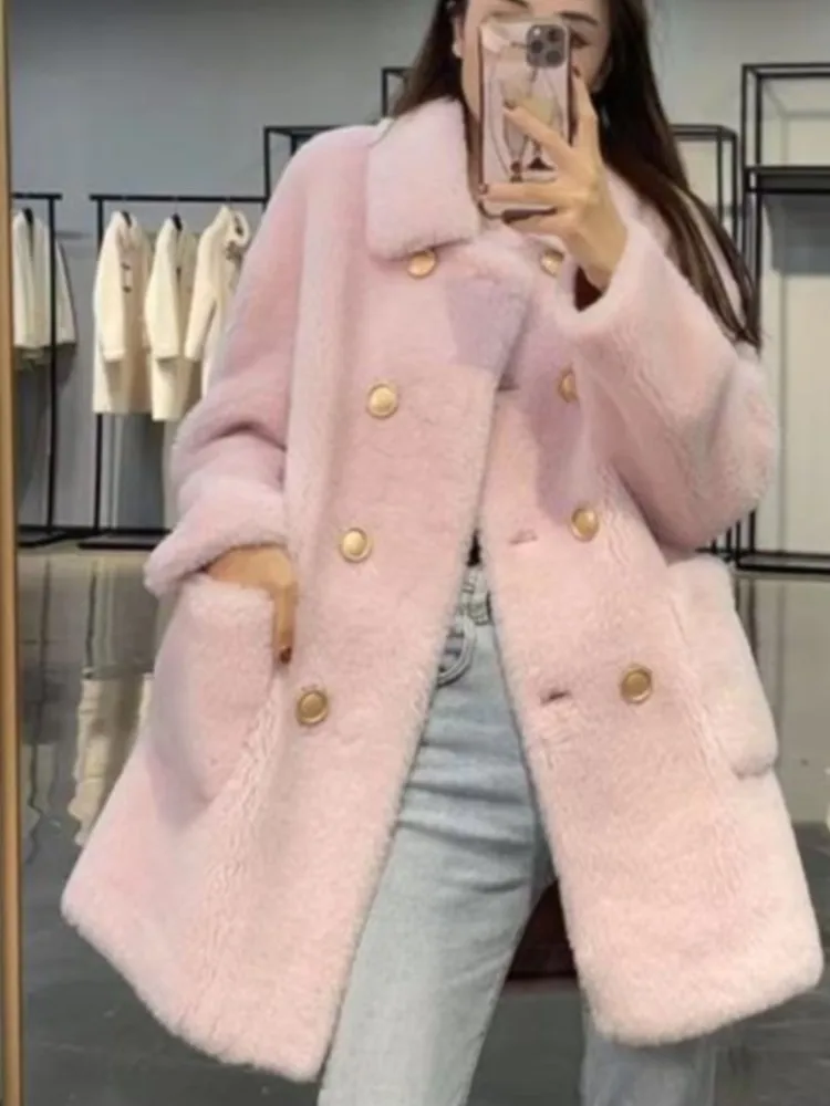Women 2024 Winter Fashion Double-breasted Warm Coats Female Genuine ...