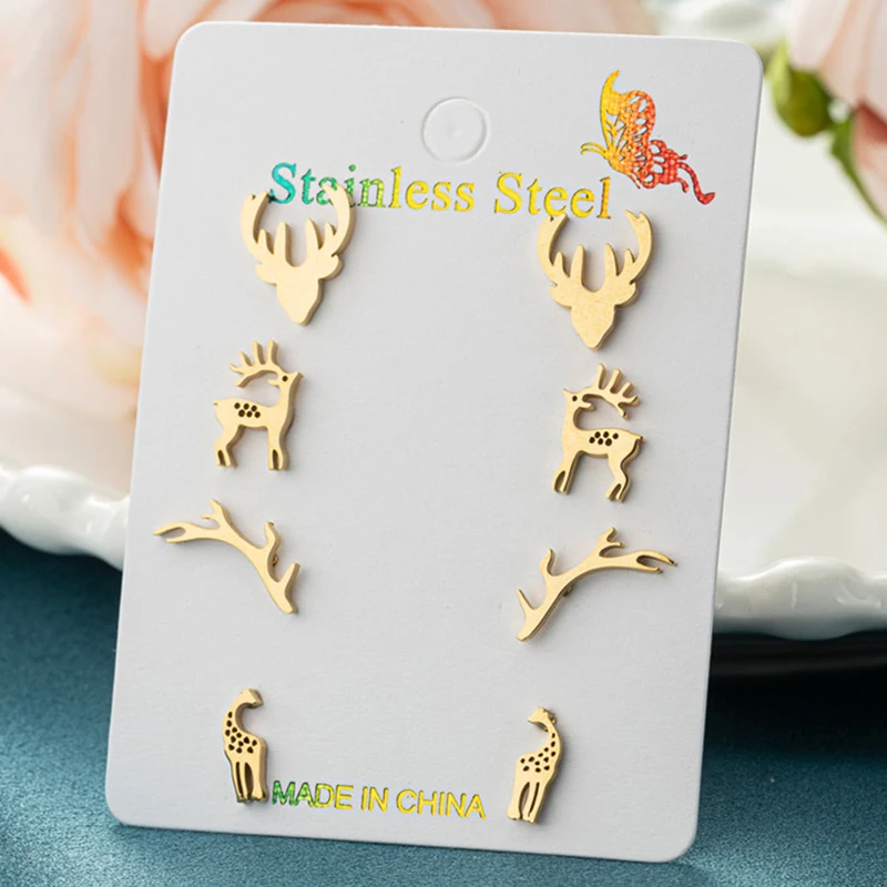 4Pairs-Lot-Cartoon-Animal-Deer-Stud-Earrings-Sets-Small-Giraffe-Earing ...