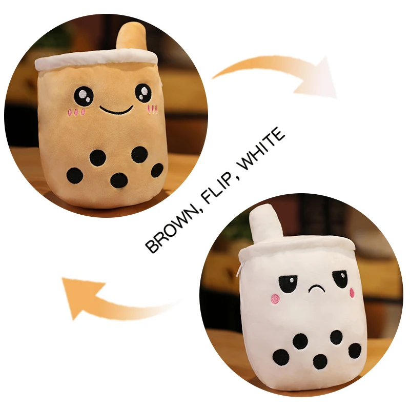 15/25cmTwo-side Reversible Bubble Tea Plush Toy Secret Pouch Boba ...