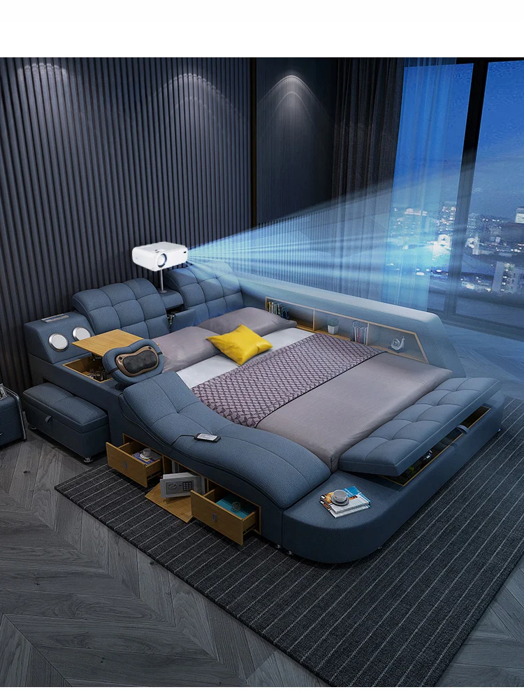 Cama inteligente de cuero genuino con tecnología, cama multifuncional, Camas de masaje Ultimate ...