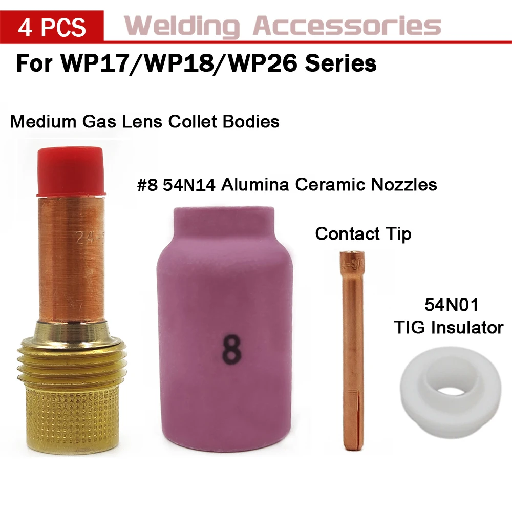 4Pcs-TIG-Welding-Torch-54N14-8-Nozzles-TIG-Collet-Body-MEDIUM-Gas-Lens ...