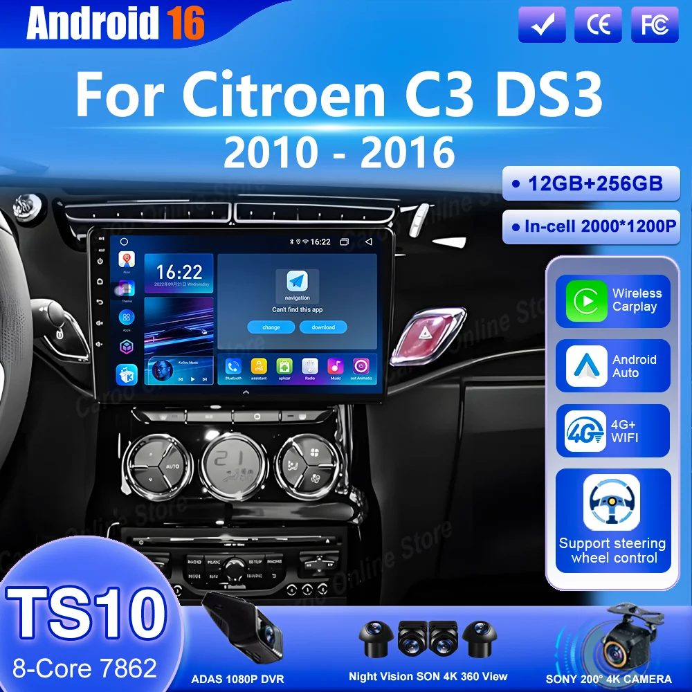 Radio Android 16 para Citroen C3 DS3 2010-2016, Reproductor Multimedia ...