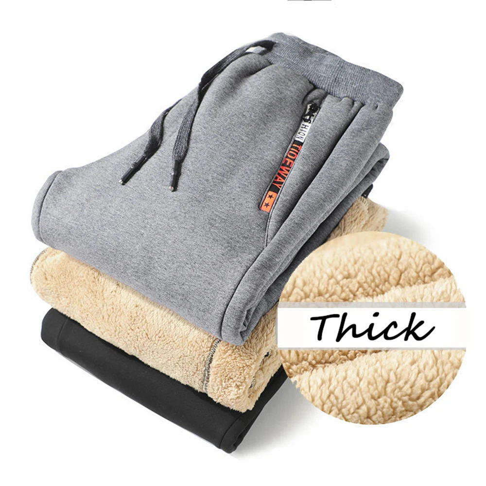 Winter Pants Men Fur Lined Joggers Men Thick Sweatpants Drawstring ...