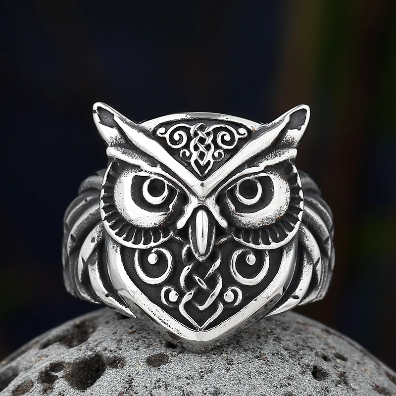 Wholesale 316L Stainless Steel Odin Norse Anel Amulet Owl Head Viking ...