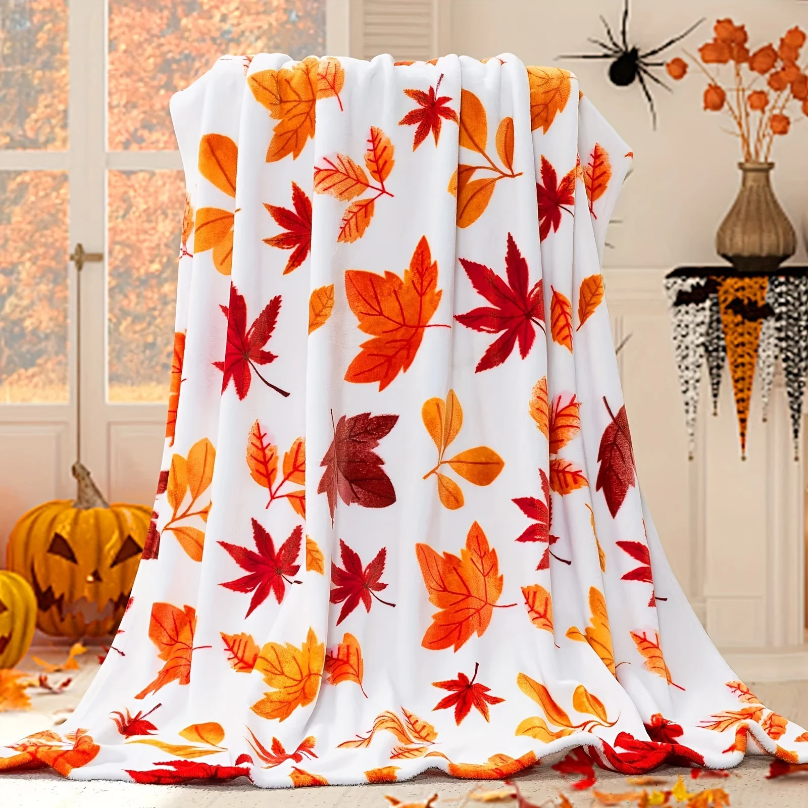 [1pc Autumn Flannel Blanket] Romantic Autumn-Themed Flannel Blanket ...