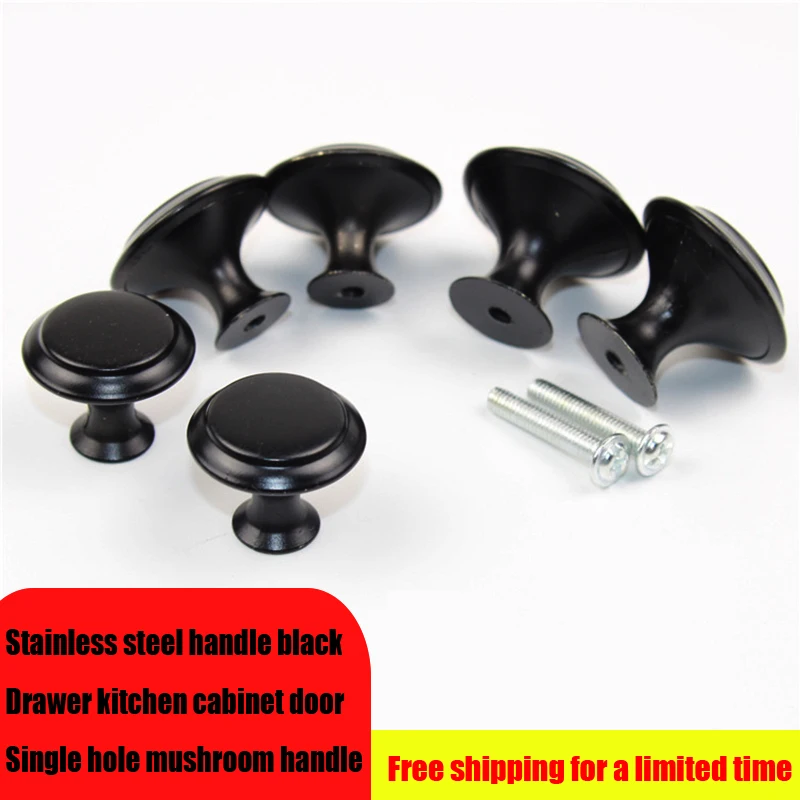 304 Stainless Steel Black Round Single Hole Handle Drawer Mushroom Head ...