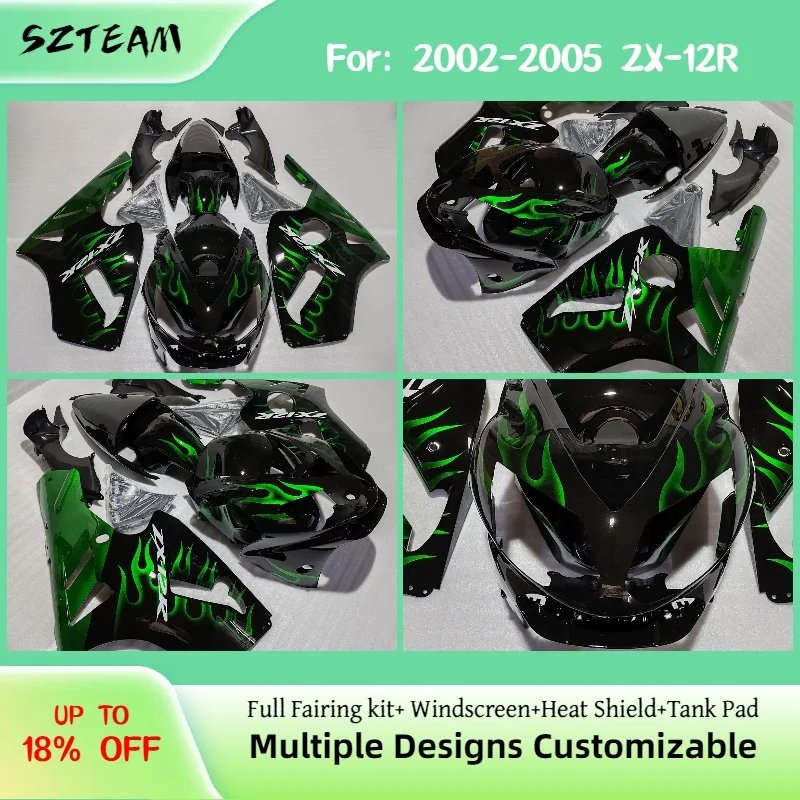 Suit for Kawasaki Ninja ZX12R 2002-2005 Green Flame ABS Injection ...