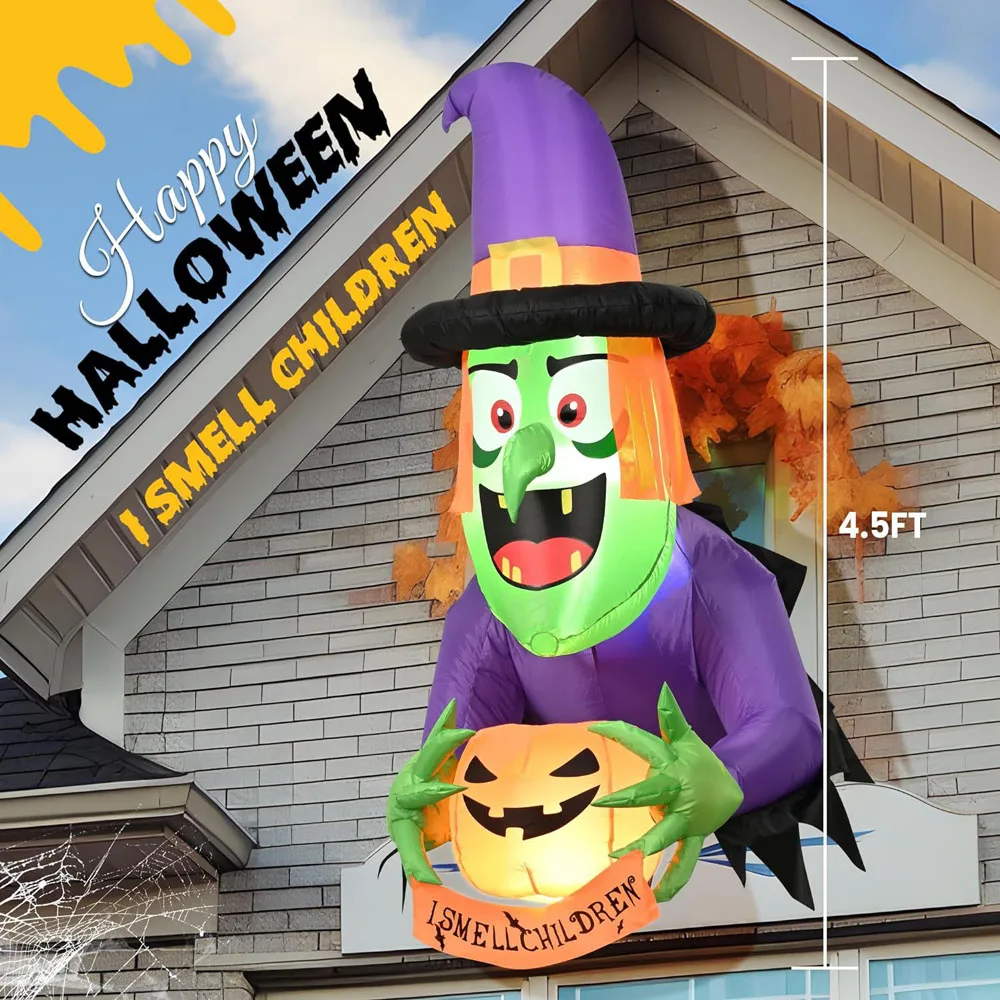 New 4 Ft Halloween Witch Inflatables Decorations Build-in LED Halloween ...