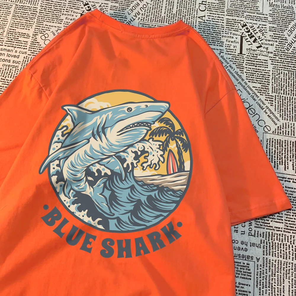 Blue Shark In The Sea Print Men Women T Shirts Loose Summer Tshirt ...