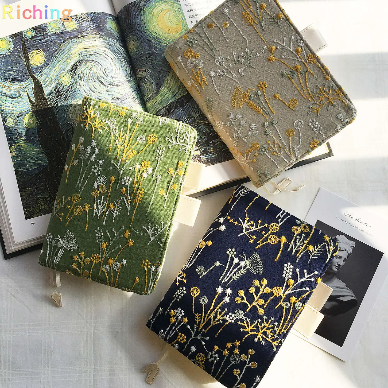 Spring Tassel Notebook Cover A5 A6, Handmade with Embroidery Plant ...